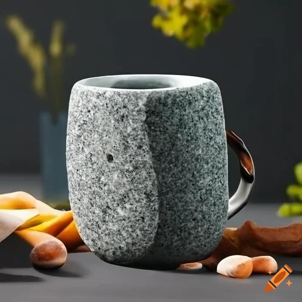 A granite mug filled with a hot drink on Craiyon