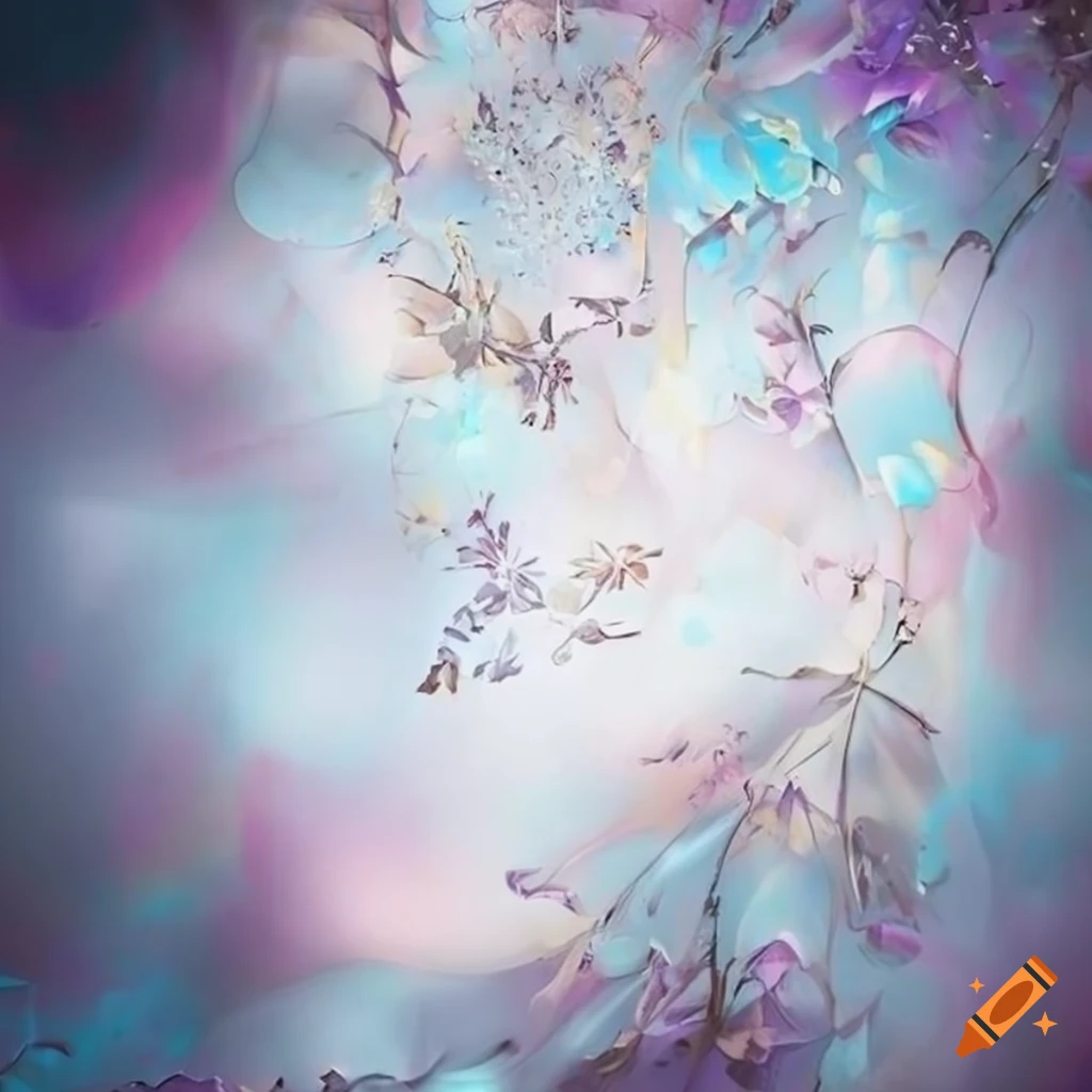 Abstract artwork with metallic flowers on silver backdrop on Craiyon