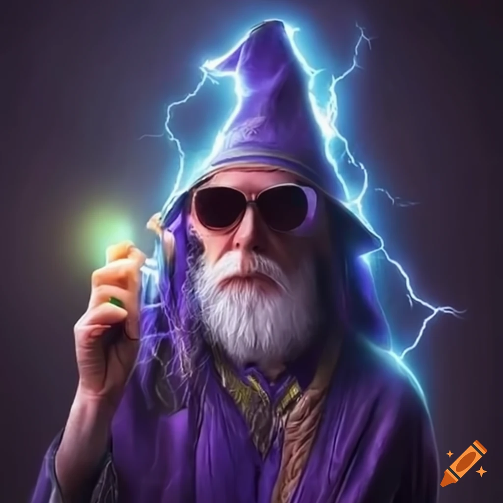 Artwork of a wizard holding the world and shooting lightning on Craiyon
