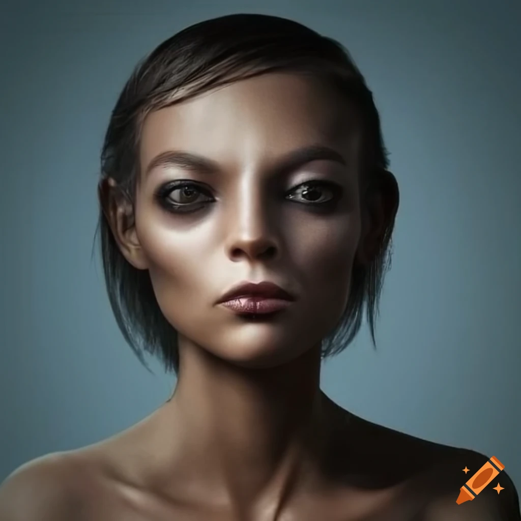 Character design of a humanoid alien woman on Craiyon