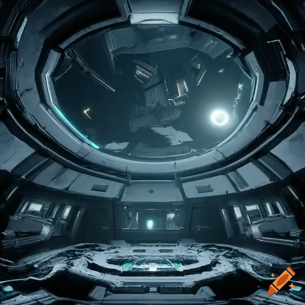 Sci-fi space base orbital ruin in high definition on Craiyon