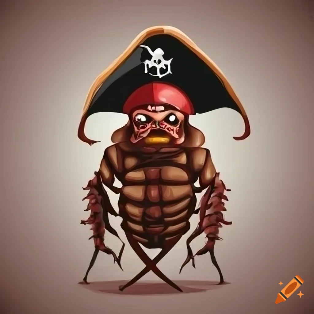 Vector illustration of a humanoid roach pirate on Craiyon