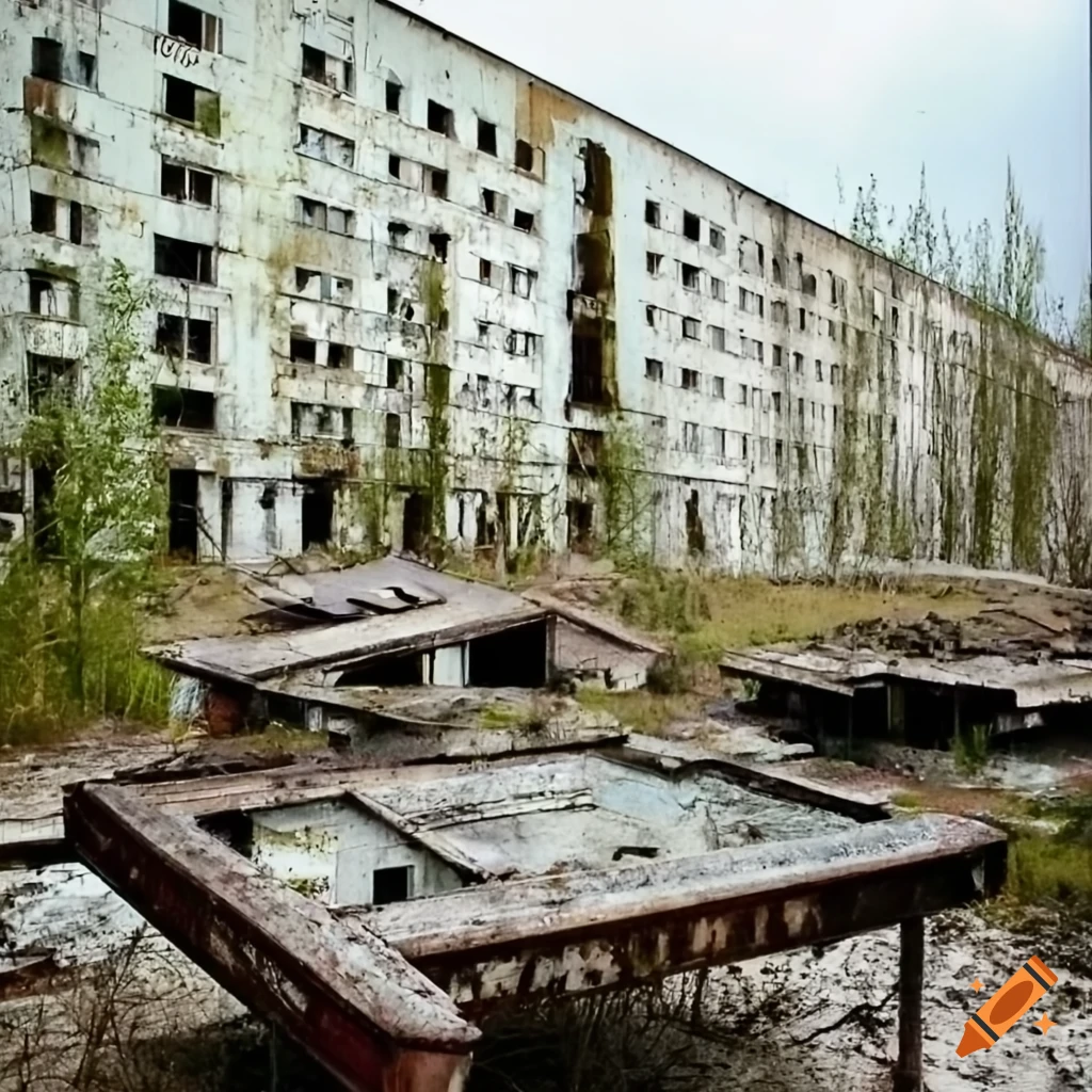 Damaged buildings in a post-disaster area on Craiyon