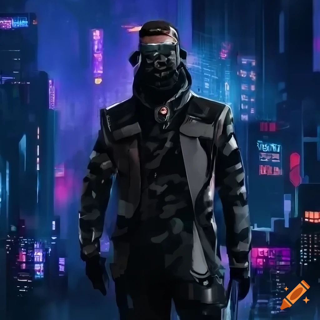 Digital artwork of a black male spy in futuristic outfit on Craiyon