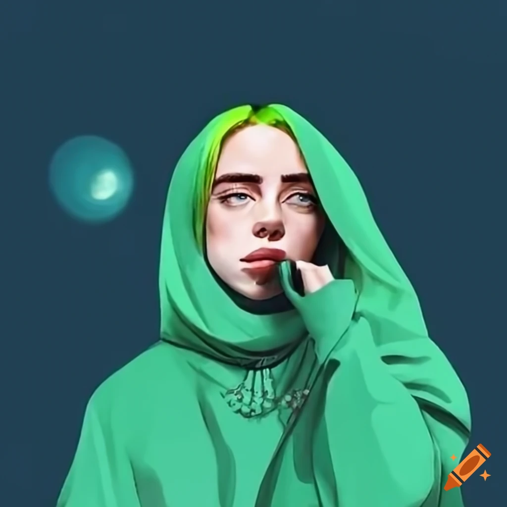 Billie Eilish Wearing A Green Hijab Under The Crescent Moon billie-eilish-wearing-a-green-hijab-under-the-crescent-moon