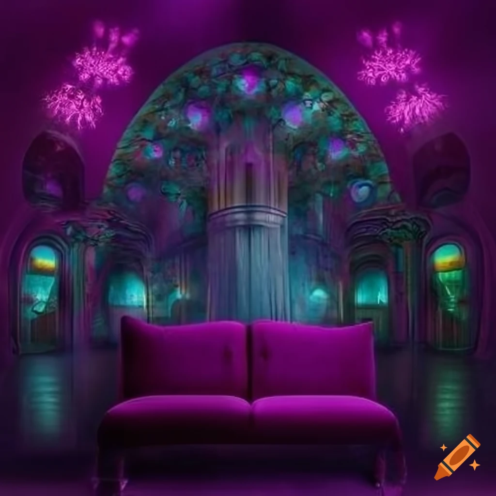 Purple magical abstract room on Craiyon