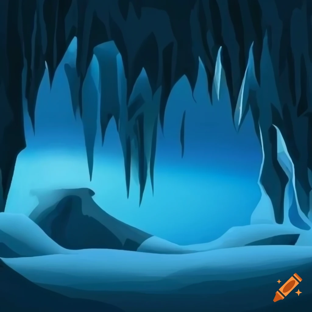 Cartoon side view of an ice cave on Craiyon