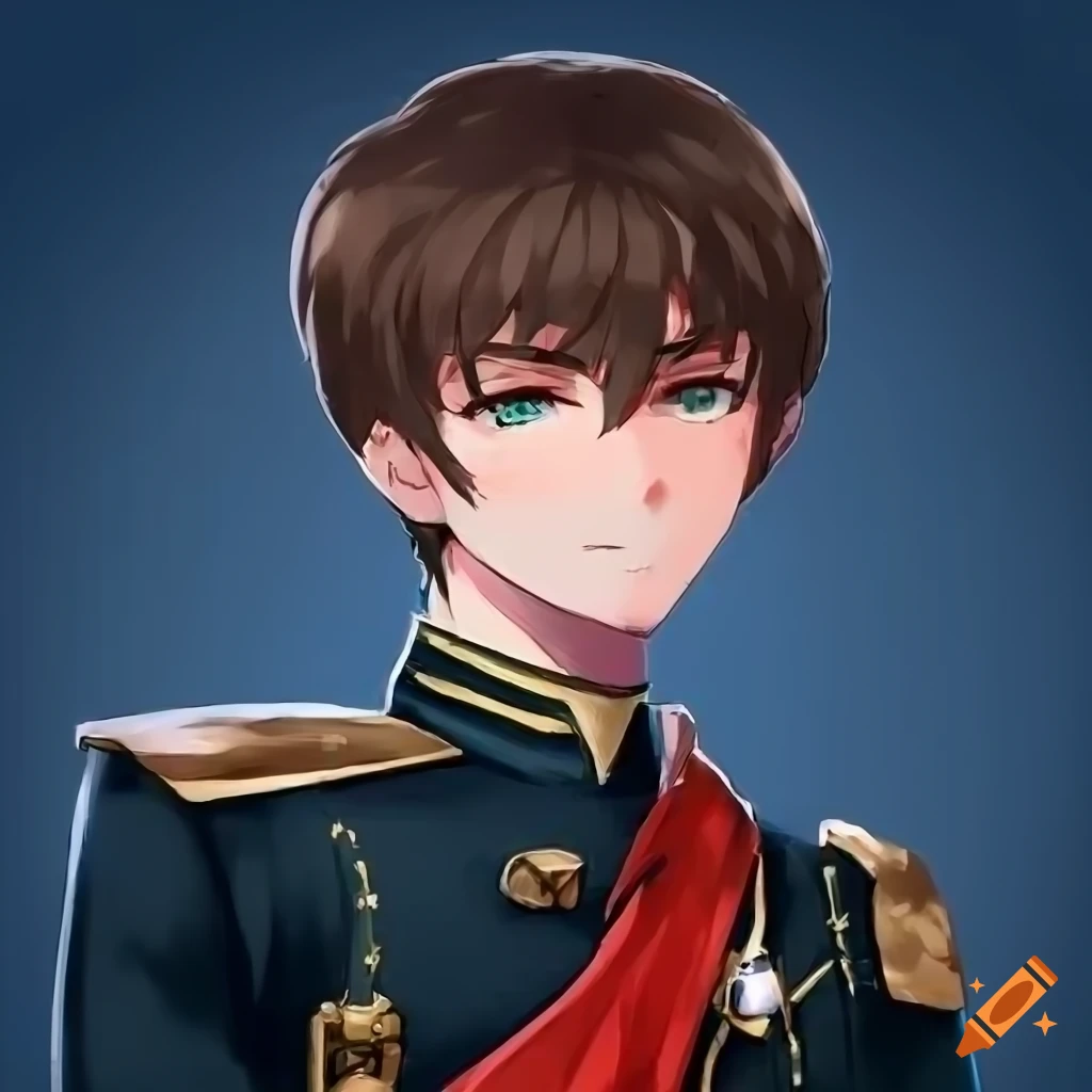 Anime-style art of a handsome man in soldier's uniform on Craiyon