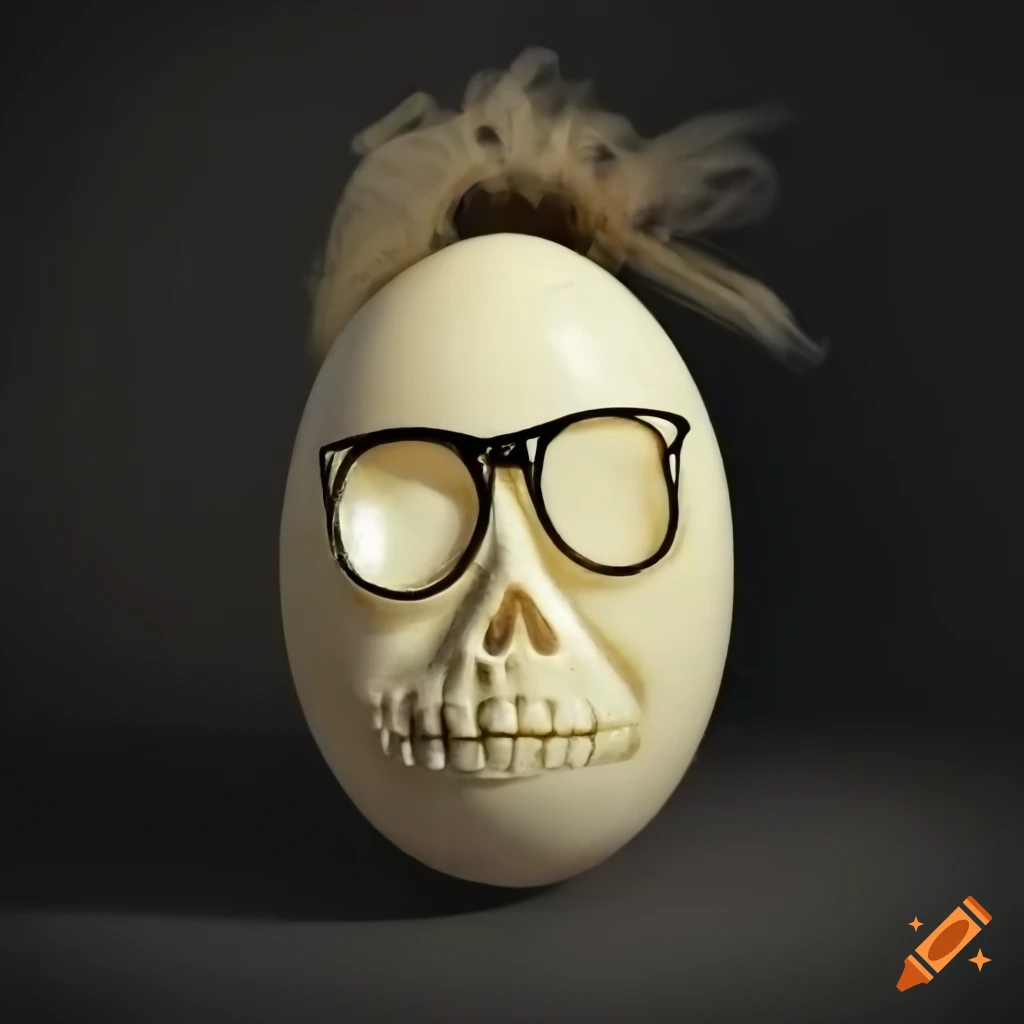 Sculpture of an anonymous mask skull egg with glasses and mohawk on Craiyon