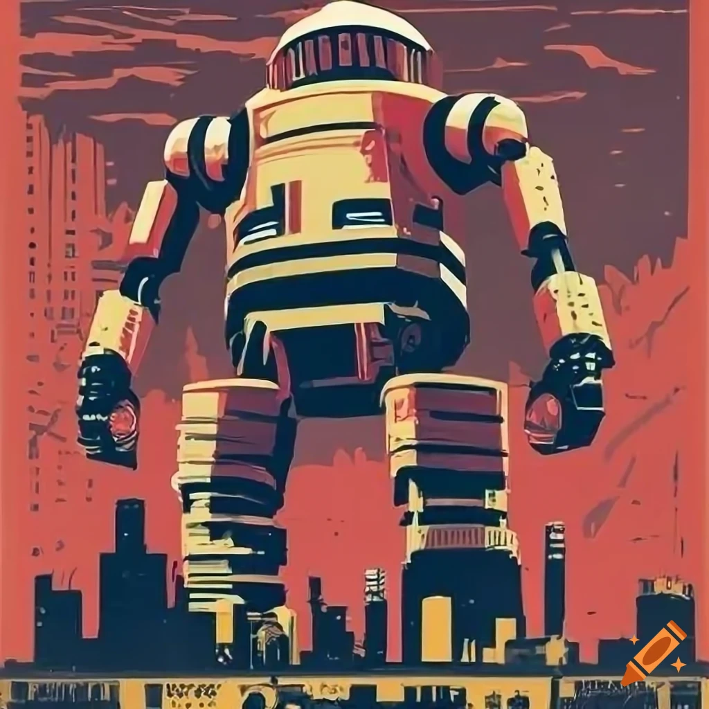 Poster of a giant robot protecting a city on Craiyon