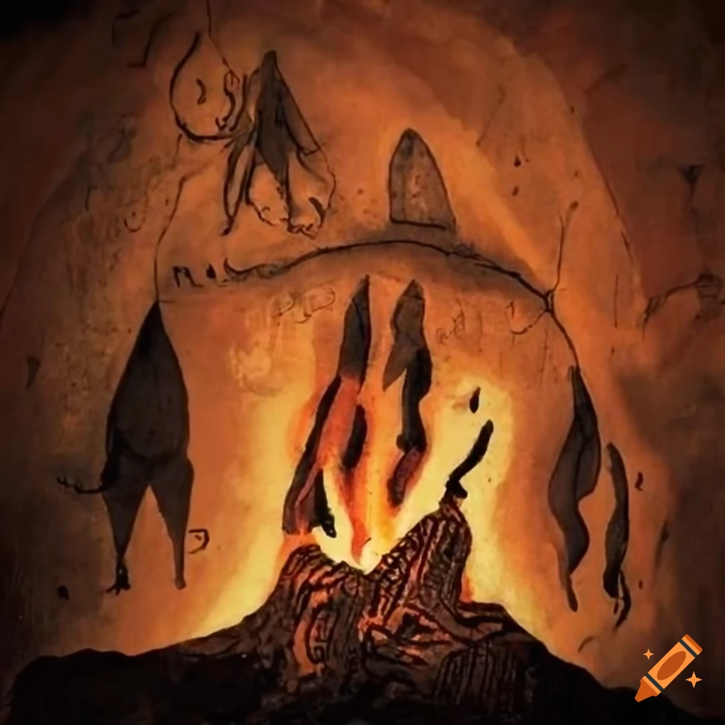 Prehistoric cave painting of a campfire