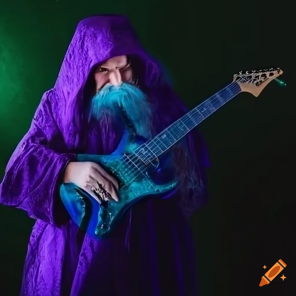 Image of a mystical wizard playing an electric guitar on Craiyon