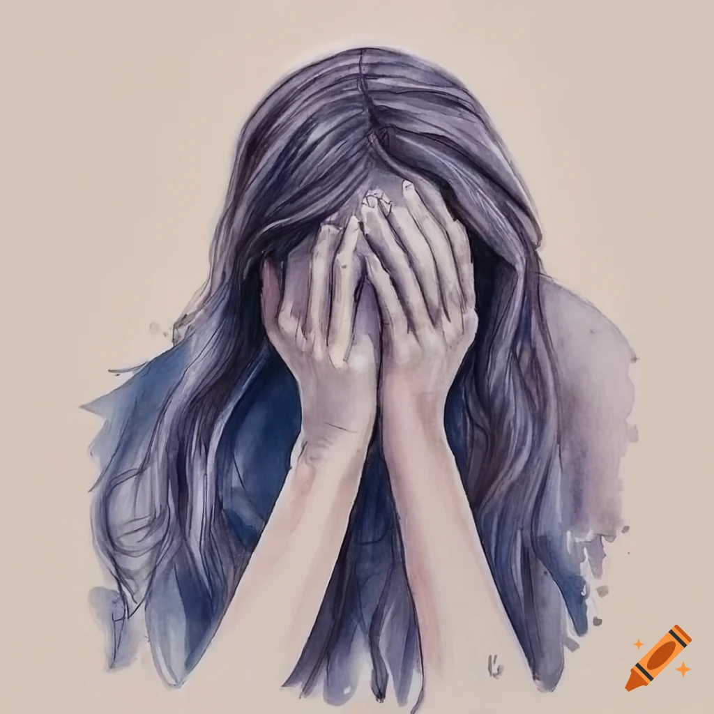 Detailed pencil sketch of a woman in intense sadness on Craiyon