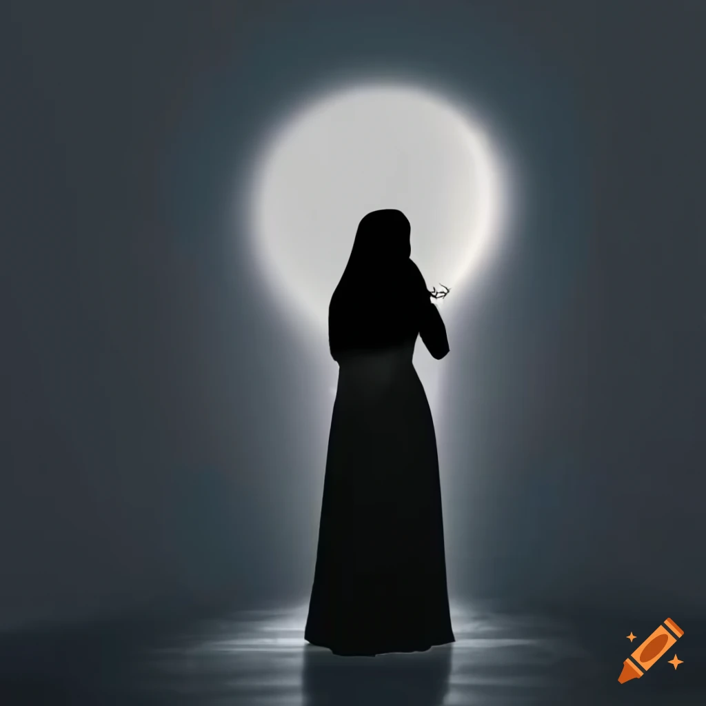 Illustration of a woman in hijab restricted by a shadow on Craiyon