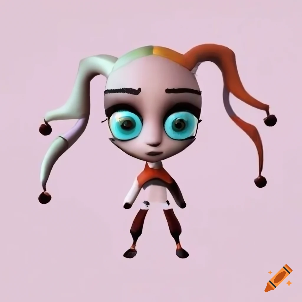 Stylized cartoon character wearing jester clothes on Craiyon