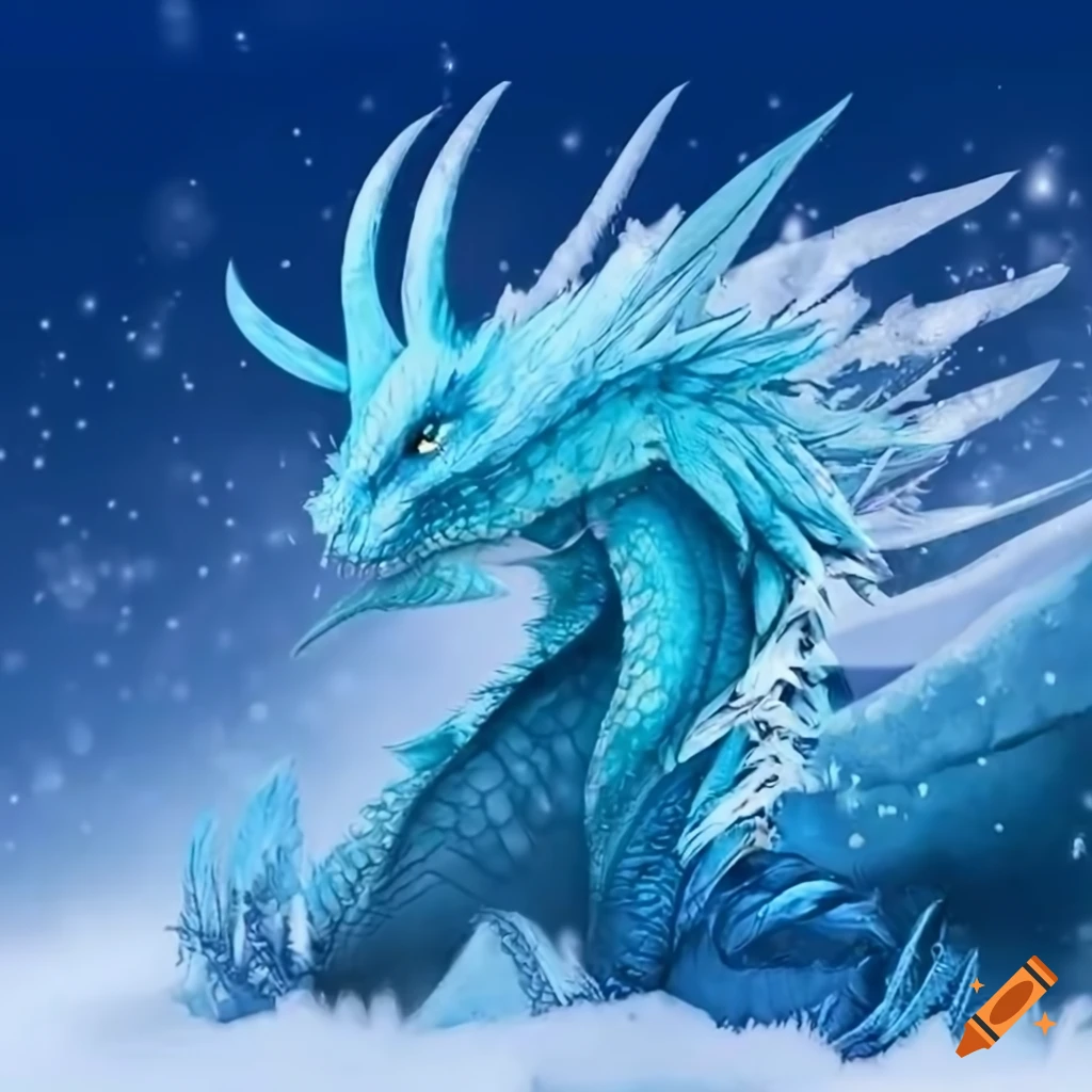 Detailed cyan-frost dragon in snowy landscape on Craiyon