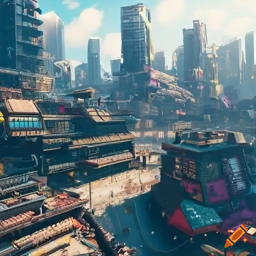 High angle shot of a bustling decopunk marketplace on Craiyon