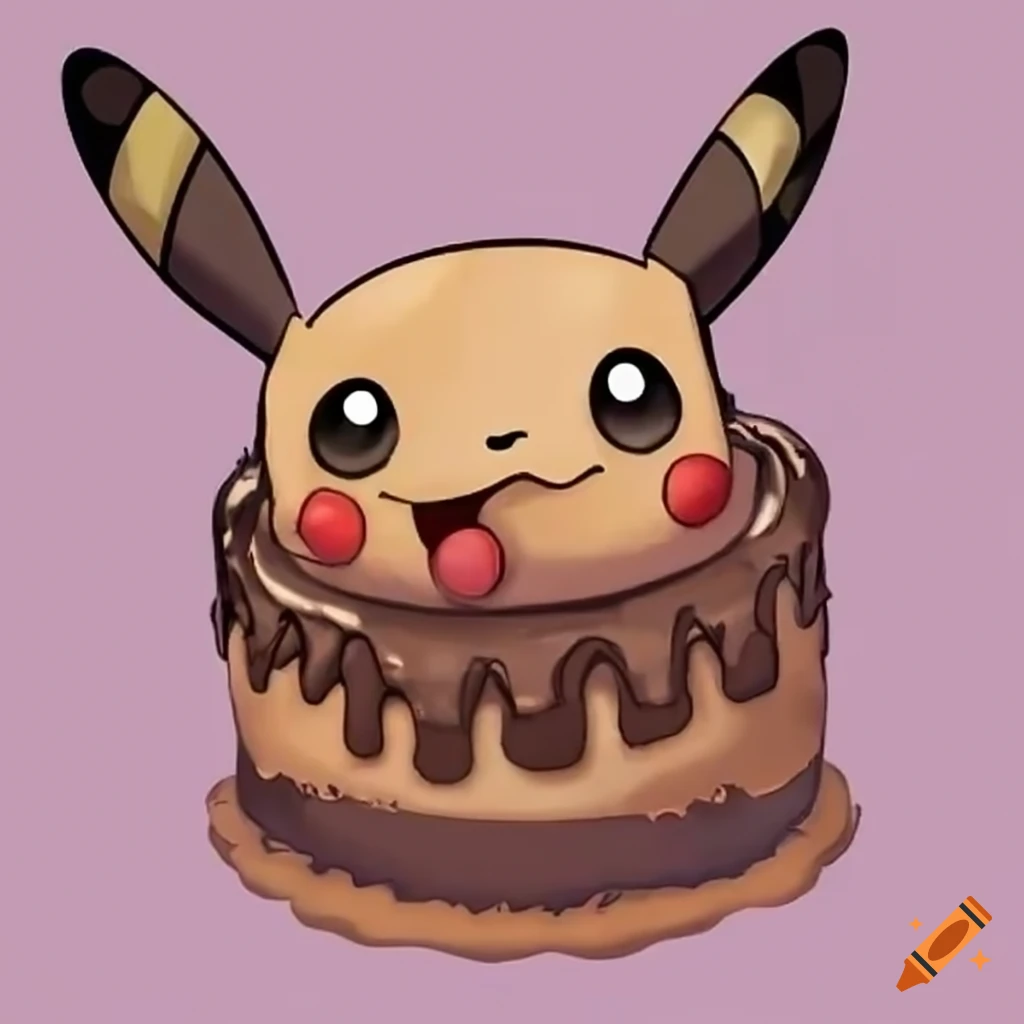 Pokemon eating a chocolate cake on Craiyon