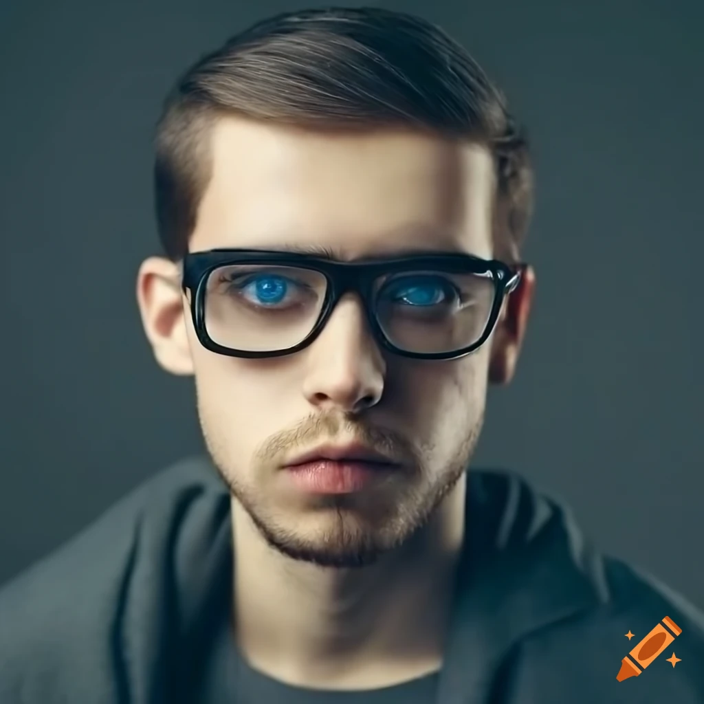 Young man with rectangular glasses and stylish haircut on Craiyon