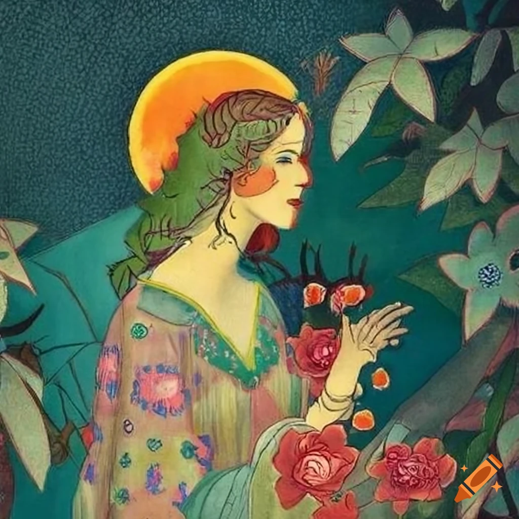Illustration of a beautiful Curandera in a mystic forest on Craiyon