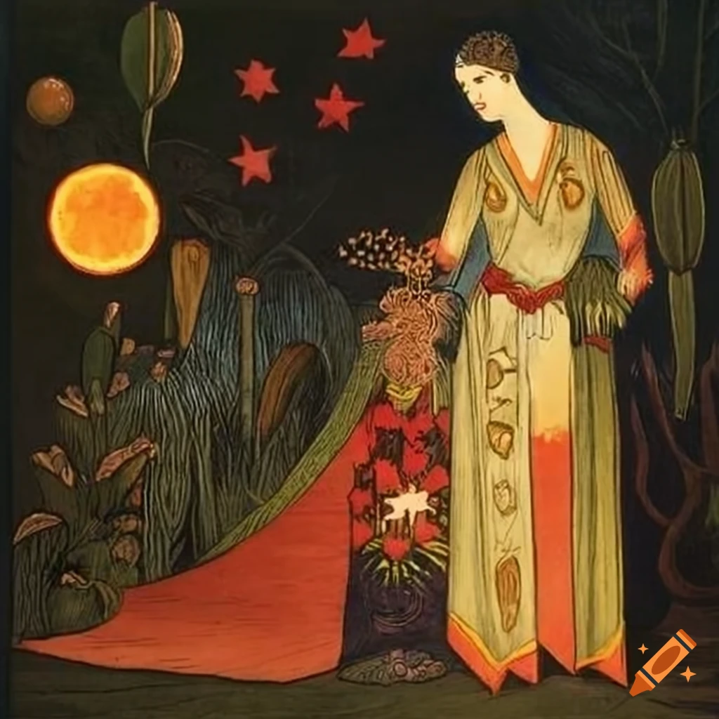 Illustration of a beautiful curandera in a mystic forest on Craiyon