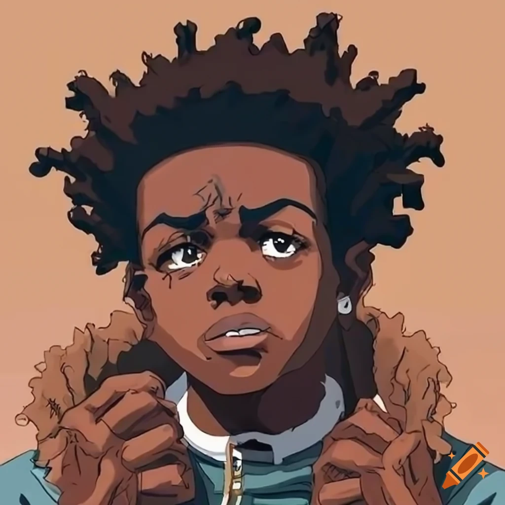 Illustration of kodak black in boondocks tv show on Craiyon