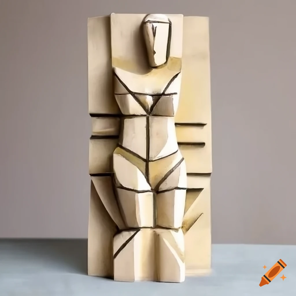 Symmetrical cubist sculpture of ancient gods on Craiyon