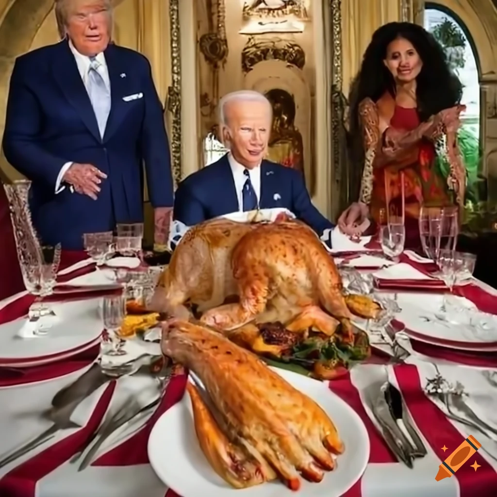 Satirical Thanksgiving dinner with Biden and Trump's head on a plate on ...