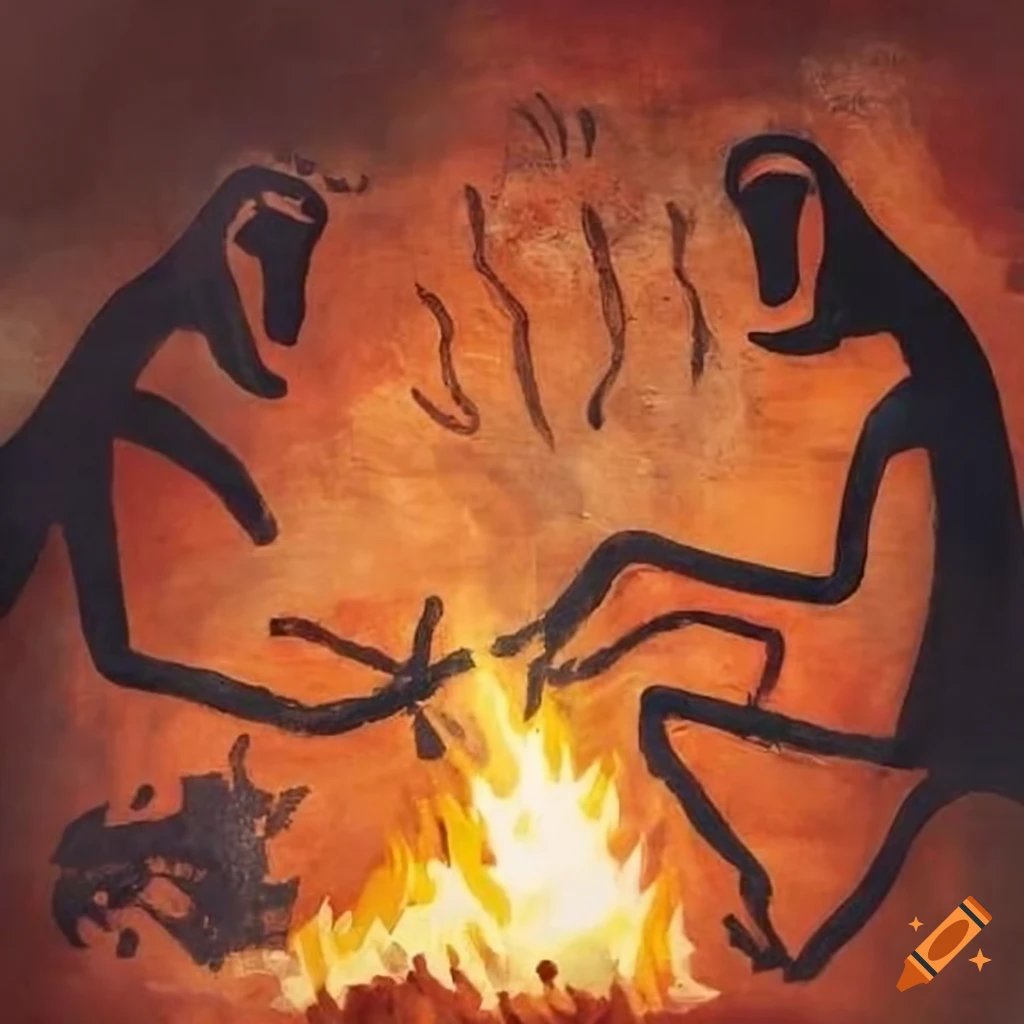 Primitive cave painting of a campfire on Craiyon