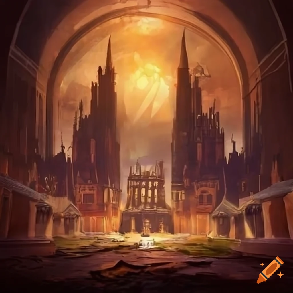 Stained glass desert city in a high fantasy setting on Craiyon