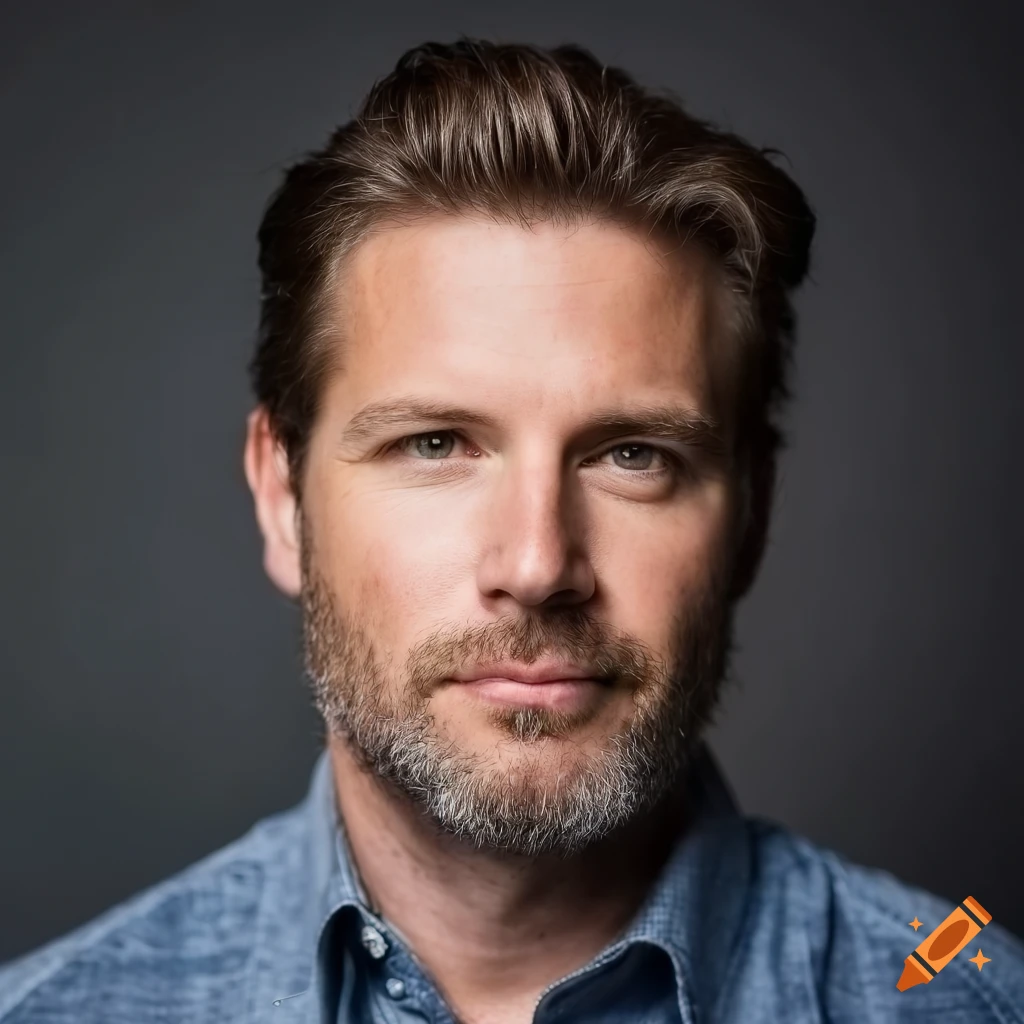 Portrait of a middle-aged man with brown hair and brown eyes on Craiyon