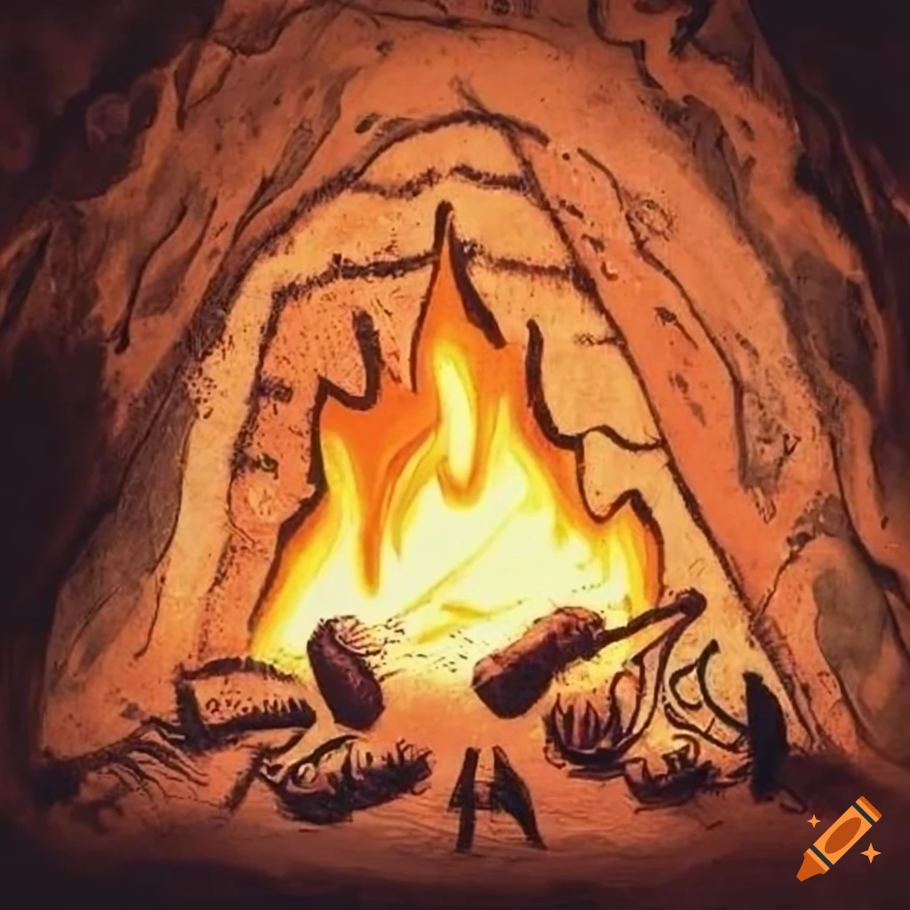 Cave painting of a camp fire on Craiyon