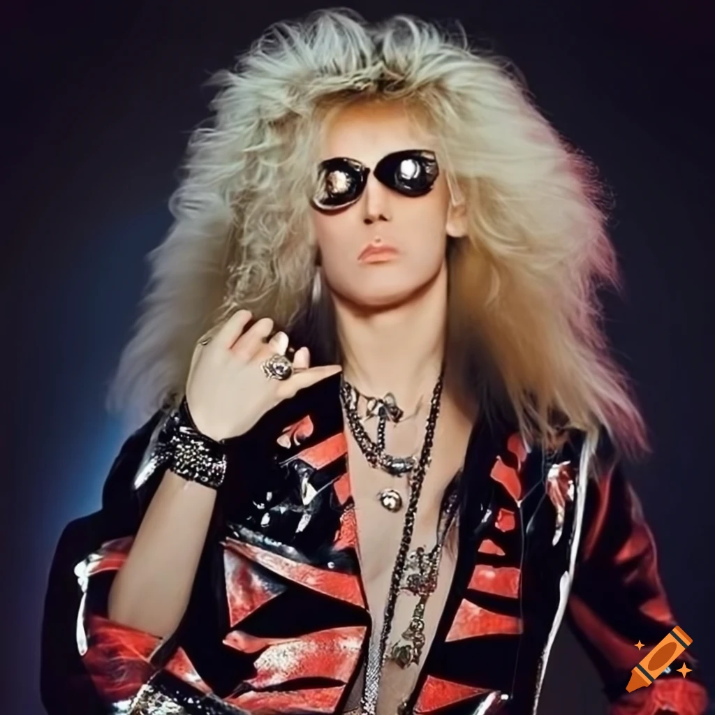 Image of a 80s glam metal rockstar with blonde hair on Craiyon