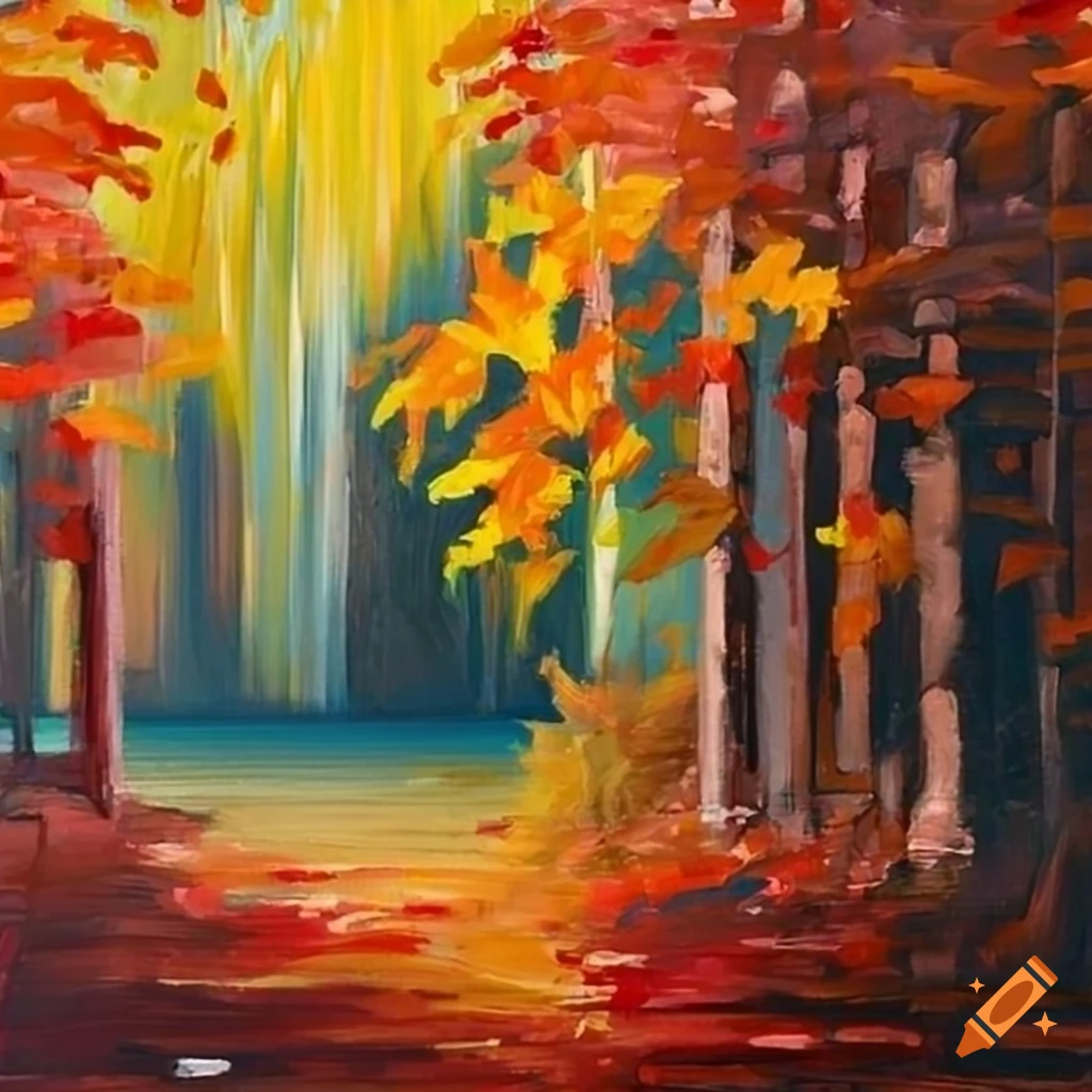 Acrylic painting of a window with fall foliage view on Craiyon