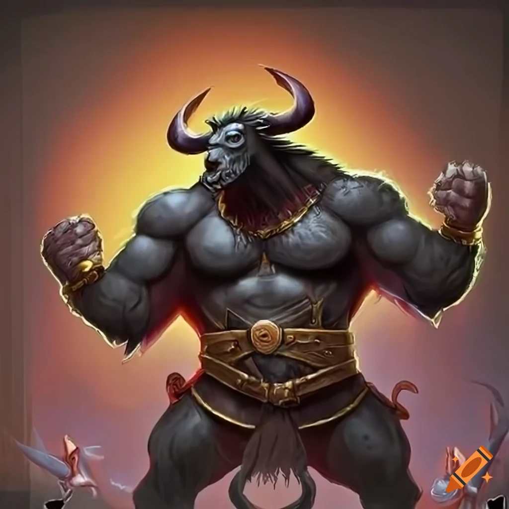 Image of a powerful black minotaur with battle scars on Craiyon