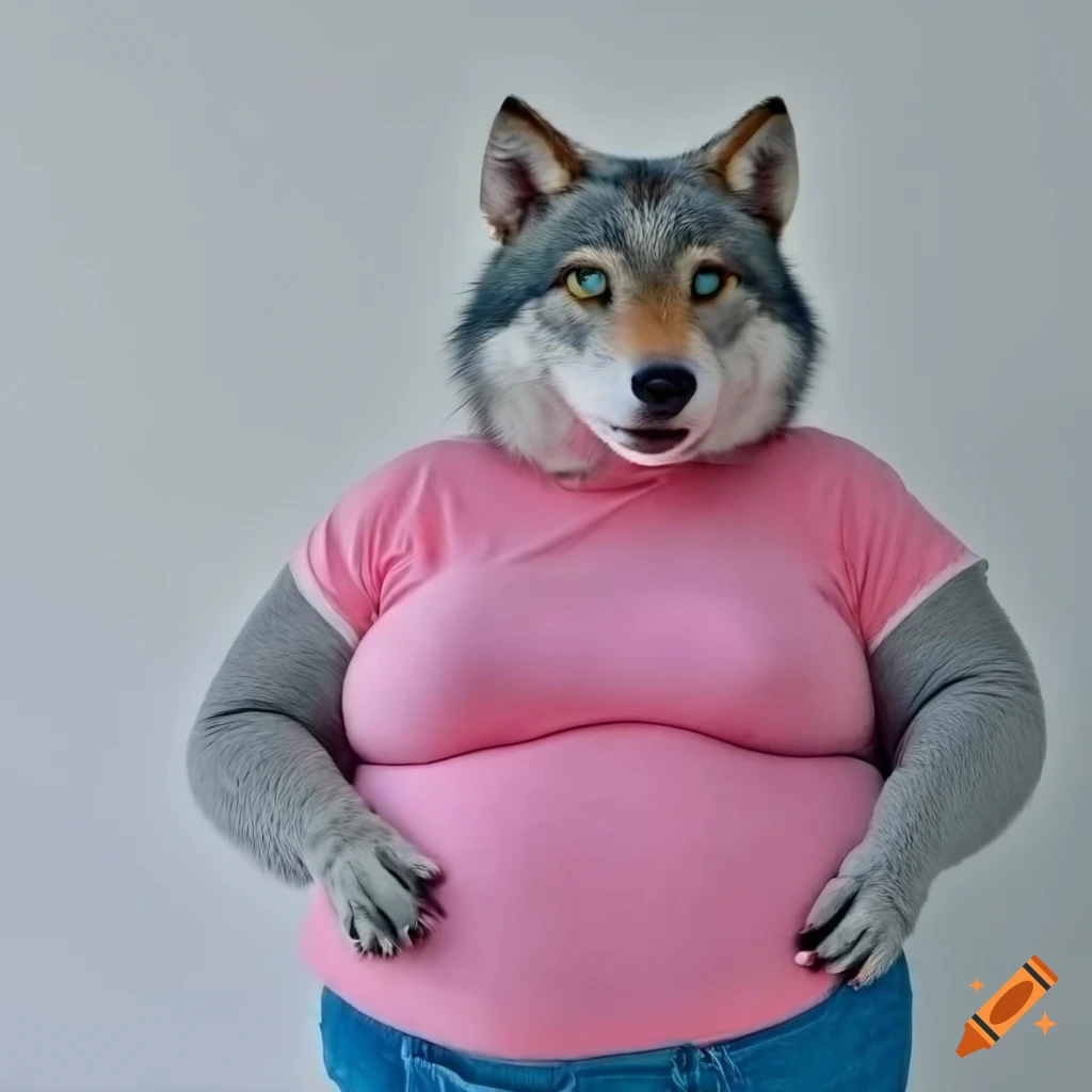 Artwork of a chubby female wolf in a white room on Craiyon