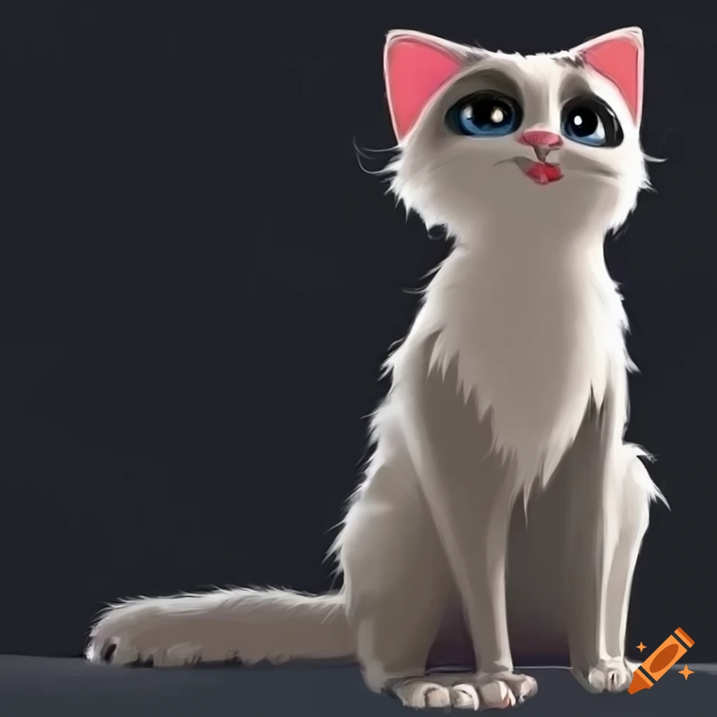 Concept art of a pixar ragdoll cat character on Craiyon