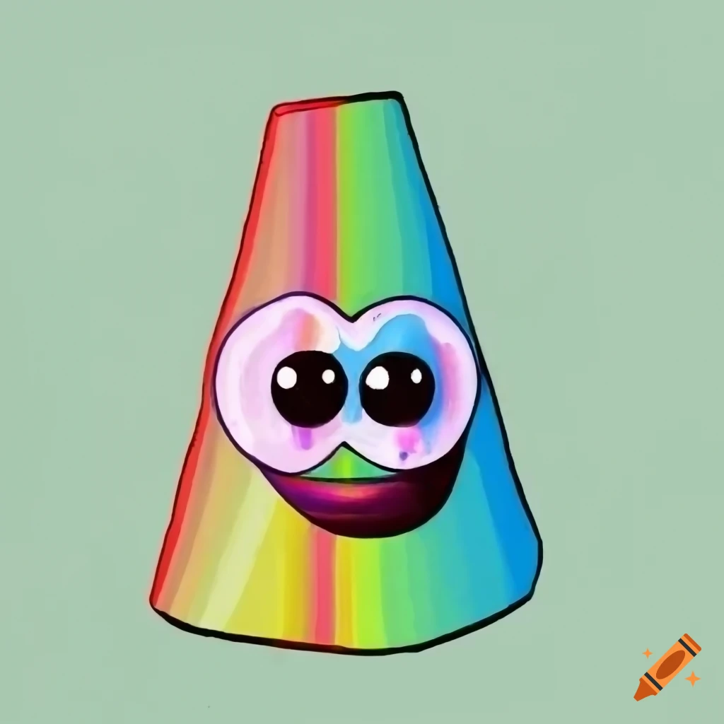 Cartoon cone character happy in the forest on Craiyon