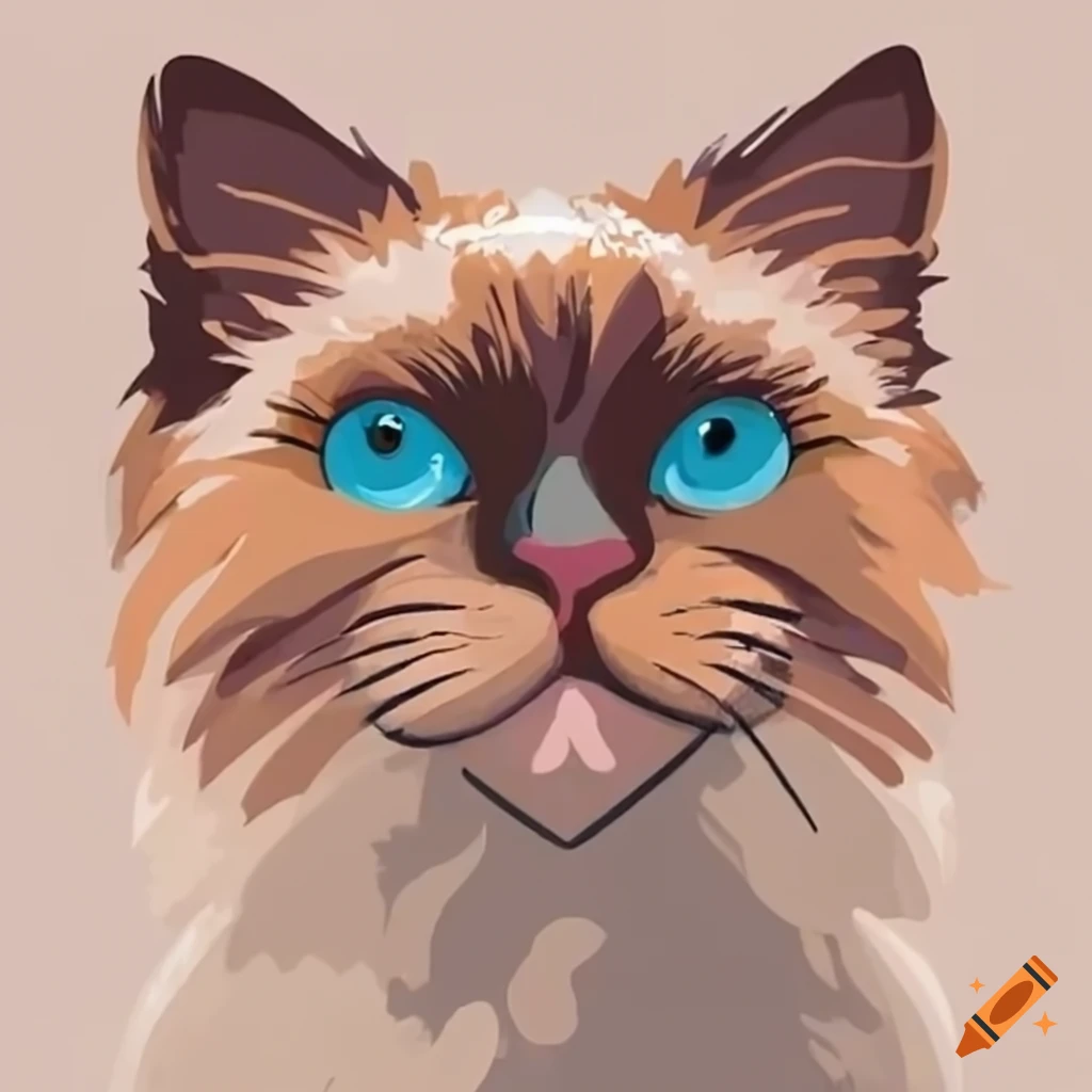 2d animation of a joyful ragdoll cat on Craiyon