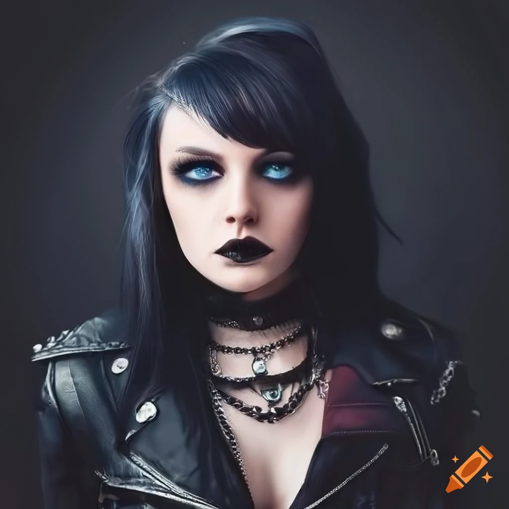 Portrait of a goth girl with piercing blue eyes
