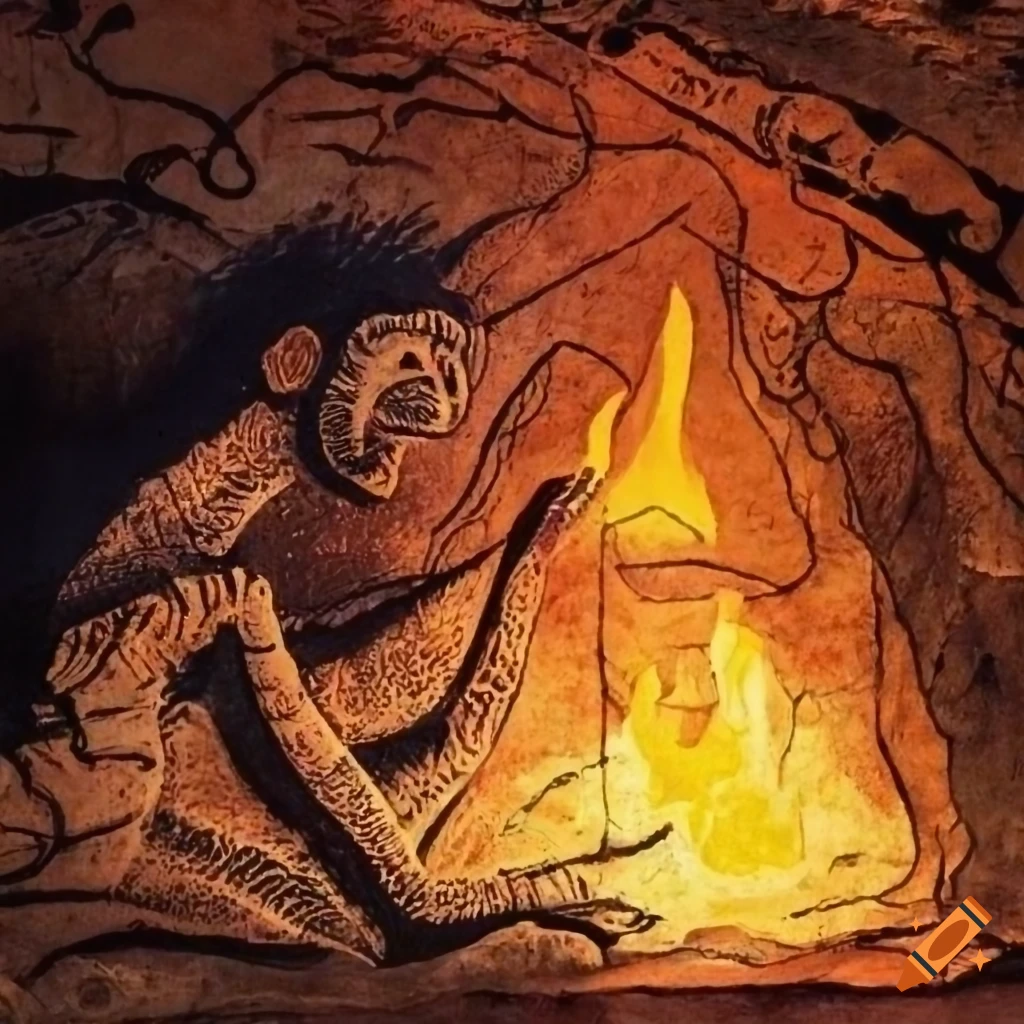 Prehistoric cave drawing of a campfire on Craiyon