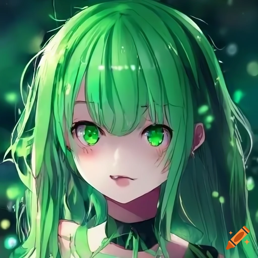 Green anime girl in high definition on Craiyon