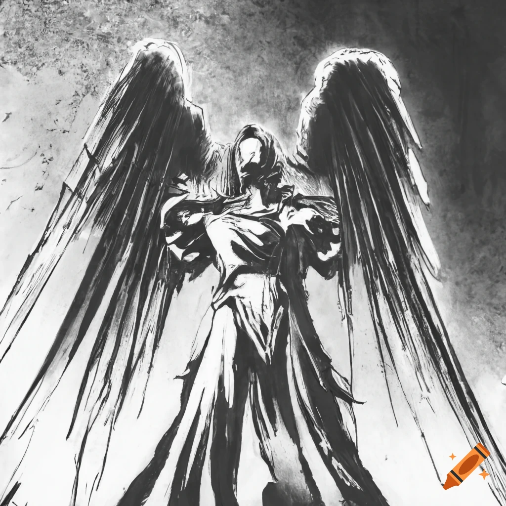 Colorful manga illustration of an archangel with wings on Craiyon