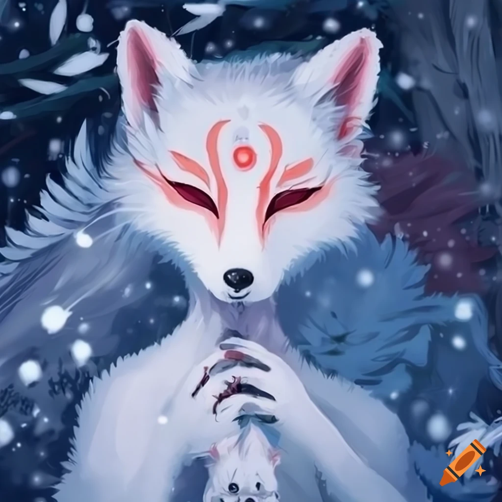 Image of a snowing kitsune on Craiyon