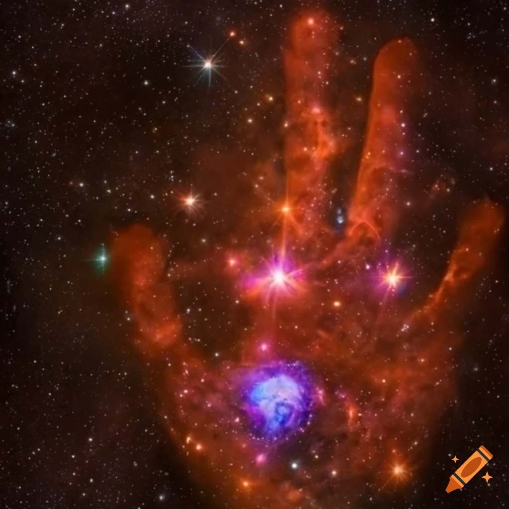 Cosmic hand formed by a beautiful nebula on Craiyon