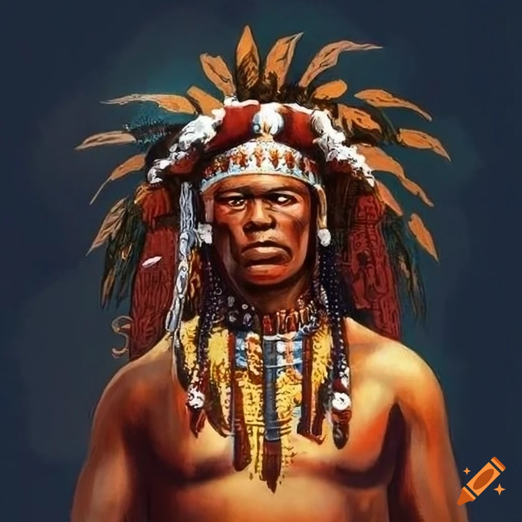 Portrait of a Khoisan king in traditional regalia on Craiyon
