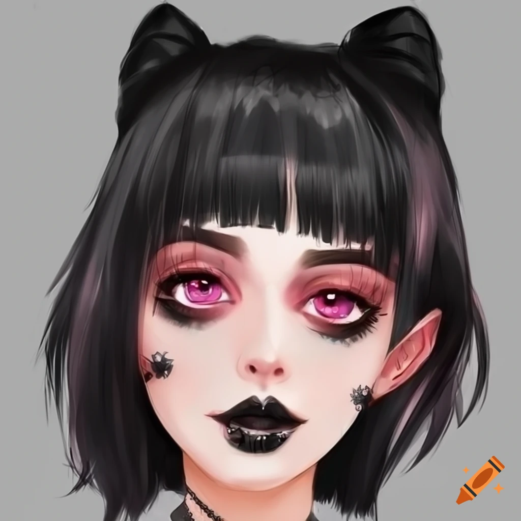 Image of a cute goth girl with short black hair on Craiyon
