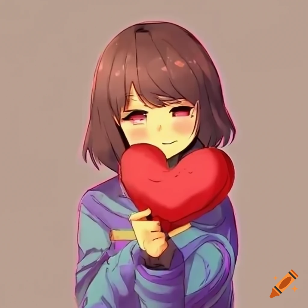Frisk holding a red heart on Craiyon