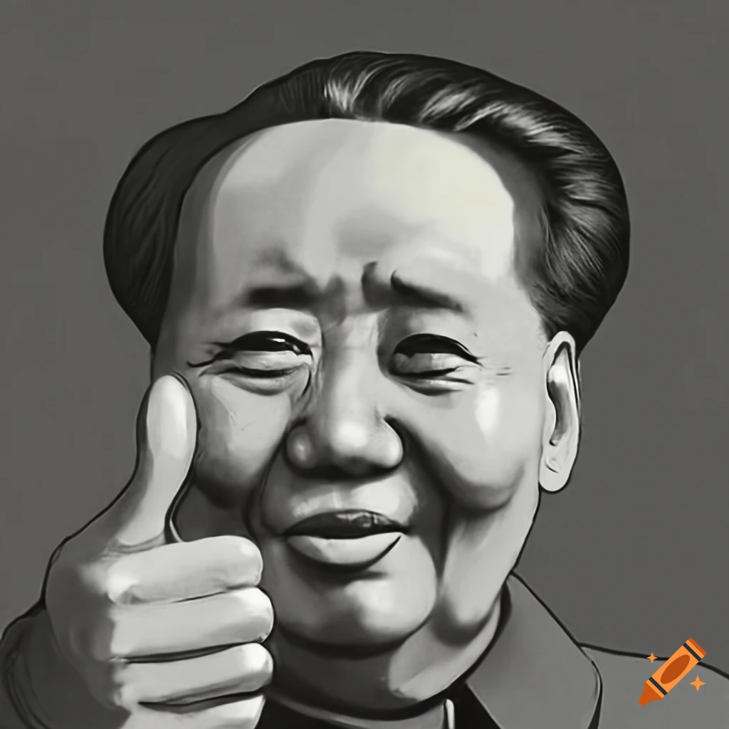 Grainy black and white portrait of mao zedong winking and giving a ...