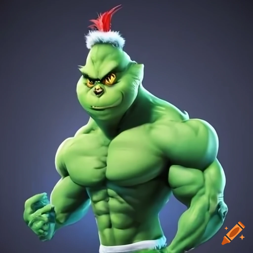 Smiling muscle grinch superhero on Craiyon